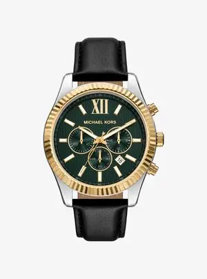 Michael Kors Lexington Two-tone And Leather Chronograph Watch - Black