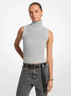 Michael Kors Sleeveless Ribbed Turtleneck Top - Grey