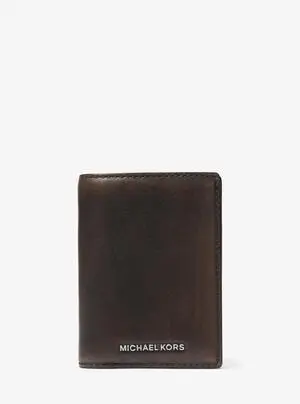 Michael Kors Hudson Leather Folio Card Case In By - Brown