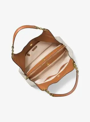Michael Kors Ellie Large Signature Logo Shoulder Bag - Natural