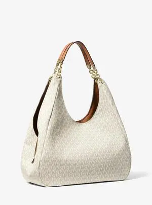 Michael Kors Ellie Large Signature Logo Shoulder Bag - Natural