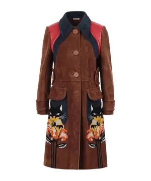 Miu Miu Floral-patch Button-up Coat - Brown