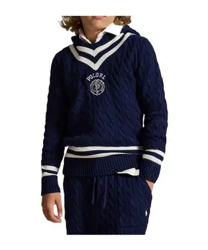 Polo Ralph Lauren Cableknit V-neck Hooded Sweater