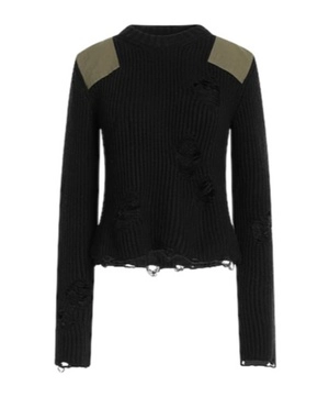 MAISON MARGIELA Distressed Crewneck Long Sleeve Knit Sweater With Appliqués