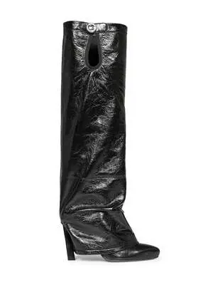 Attico Black Crackled Leather Leon High Boots - Multicolor