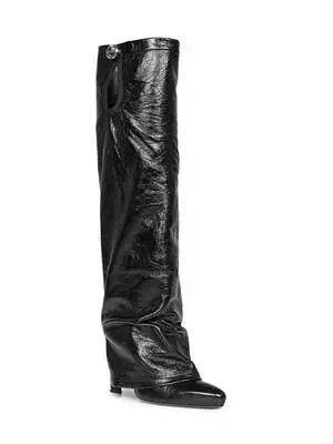 Attico Black Crackled Leather Leon High Boots
