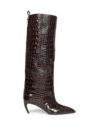 Attico Dark Brown Croco-printed Leather Lea High Boots - Multicolor