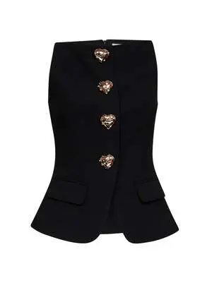 SELF-PORTRAIT Black Wool Crêpe Top - Multicolor