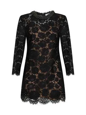 SELF-PORTRAIT Black Lace Long-sleeved Mini Dress - Multicolor