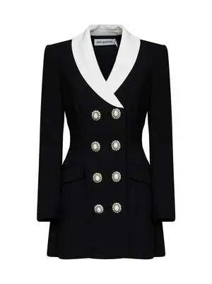 SELF-PORTRAIT Black Wool Tailored Blazer-style Mini Dress - Multicolor