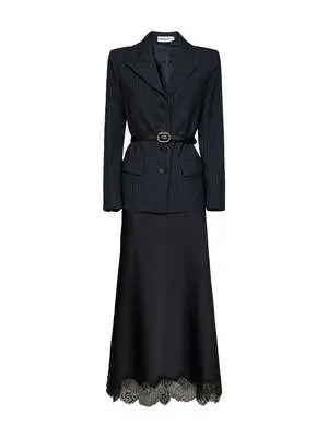 SELF-PORTRAIT Grey Tailored Dress With Pinstriped Blazer And Satin Skirt - Multicolor