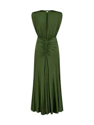 SELF-PORTRAIT Olive Jersey Gathered Long Dress
