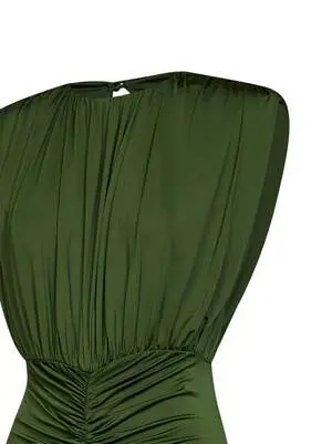 SELF-PORTRAIT Olive Jersey Gathered Long Dress