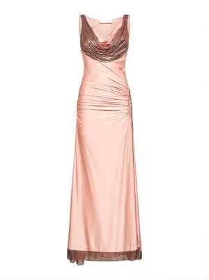 Rabanne Pink Viscose Jersey And Mesh Long Dress - Multicolor