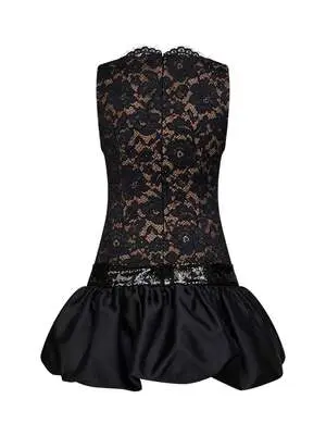 SELF-PORTRAIT Black Lace Mini Dress With Bubble Hem