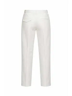 Tagliatore Cream Stretch Cotton Pleated Trousers