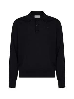 AMI Paris Black Extra-fine Merino Wool Knit De Cœur Polo Shirt - Multicolor