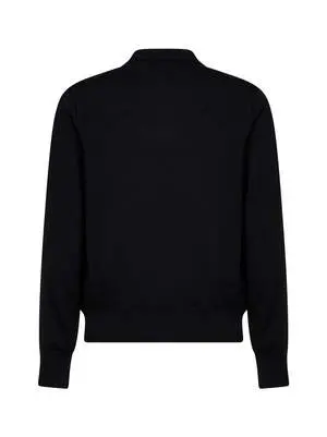 AMI Paris Black Extra-fine Merino Wool Knit De Cœur Polo Shirt