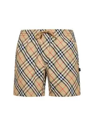Burberry Sand Printed Nylon Check Swim Shorts - Multicolor