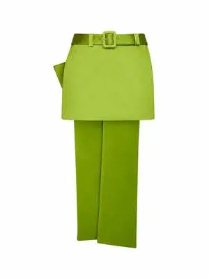SELF-PORTRAIT Green Satin Belted Mini Skirt With Bow - Multicolor