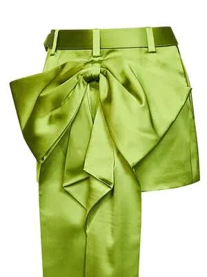 SELF-PORTRAIT Green Satin Belted Mini Skirt With Bow