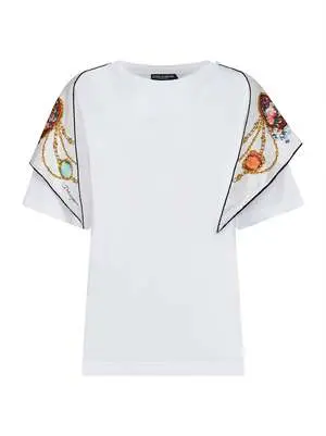 Dolce & Gabbana White Jersey T-shirt With Printed Silk Scarf - Multicolor