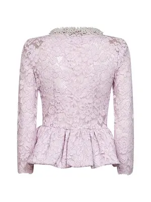 SELF-PORTRAIT Pink Lace Top With Peplum Hem