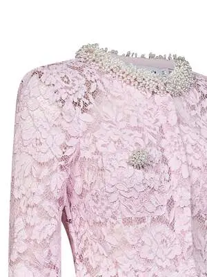 SELF-PORTRAIT Pink Lace Top With Peplum Hem