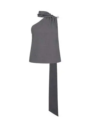 Giuseppe Di Morabito Dark Grey Virgin Wool One-shoulder Top With Jeweled Detail - Multicolor