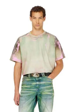 DIESEL® T-shirt In Cracked Leather-effect Jersey - Multicolor