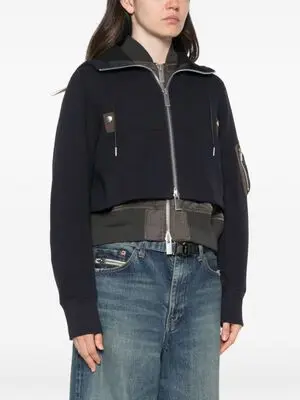 Sacai Cropped Zip-up Hoodie With Layered Hem