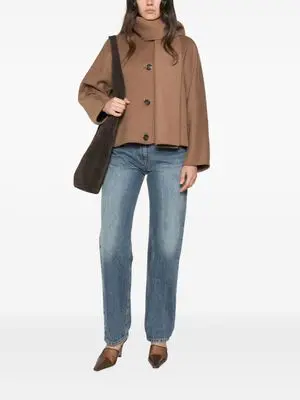 Max Mara Brown Wool Boxy Fit Jacket With Scarf