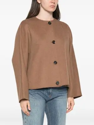 Max Mara Brown Wool Boxy Fit Jacket With Scarf