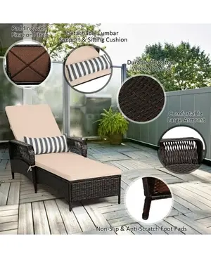 SUGIFT Pe Wicker Chaise Lounge With 6-gear Adjustable Backrest And Lumbar Pillow