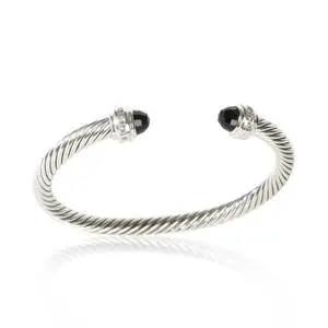 David Yurman Sterling Silver Onyx And Diamond Cable Classic Bracelet