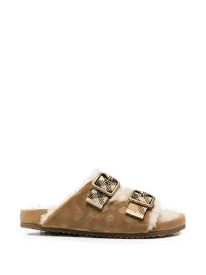 Burberry Urchin Check Shearling Sandals - Multicolor