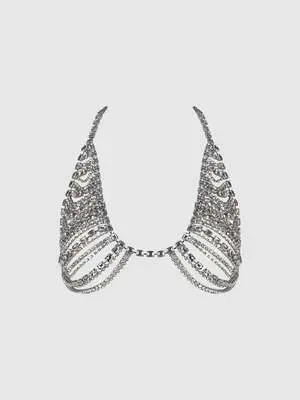Frederick's Of Hollywood Ziggy Rhinestone Multi Stone Bra - Silver