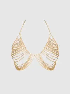 Frederick's Of Hollywood Chain Drape Halter Bralette - Gold