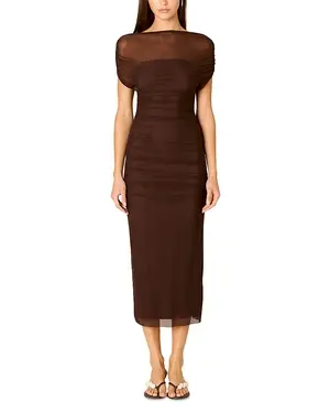 NIA Aria Boat Neck Mesh Bodycon Midi Dress