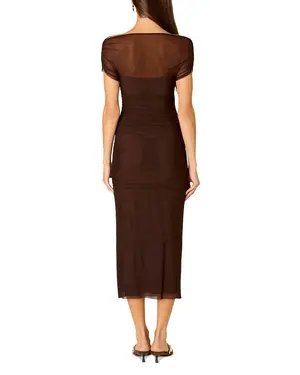 NIA Aria Boat Neck Mesh Bodycon Midi Dress