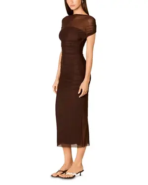 NIA Aria Boat Neck Mesh Bodycon Midi Dress