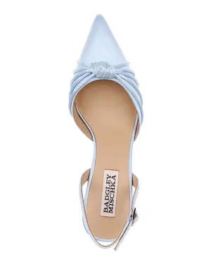 Badgley Mischka Yena Slingback Pumps With Knot Detailing - Blue Satin