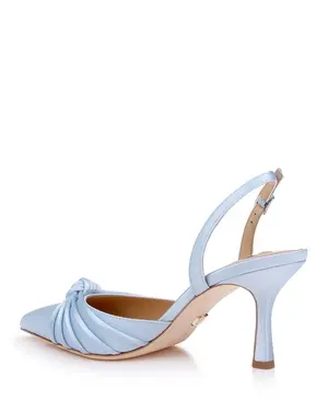 Badgley Mischka Yena Slingback Pumps With Knot Detailing - Blue Satin