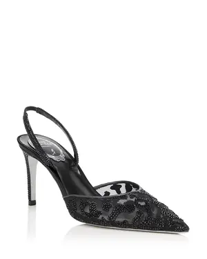 Rene Caovilla Embellished Mesh Slingback Pumps