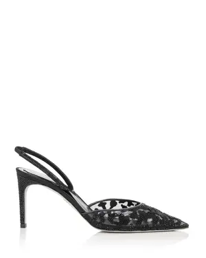 Rene Caovilla Embellished Mesh Slingback Pumps