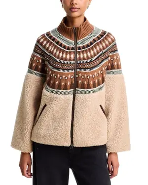 Moon River Mixed Media Fair Isle Zip-up Jacket