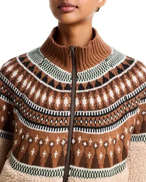 Moon River Mixed Media Fair Isle Zip-up Jacket