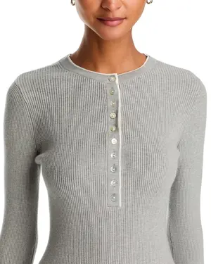525 America Emmeline Rib Knit Layered Henley Sweater