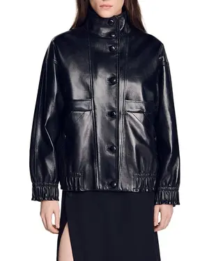 Sandro Kim Oversized Leather Jacket