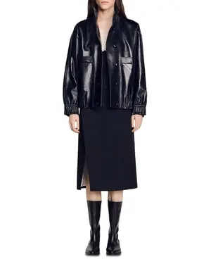 Sandro Kim Oversized Leather Jacket